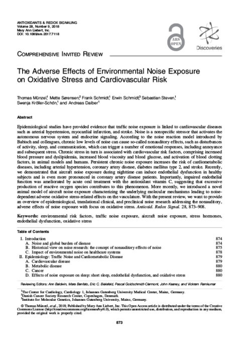 The Adverse Effects Of Environmental Noise Exposure On Oxidative Stress